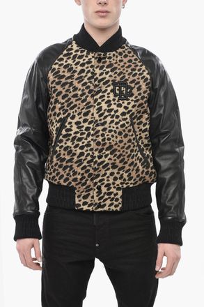 Dsquared2 Virgin Wool Bomber with Animal-Print and Snap Buttons Dsquared2