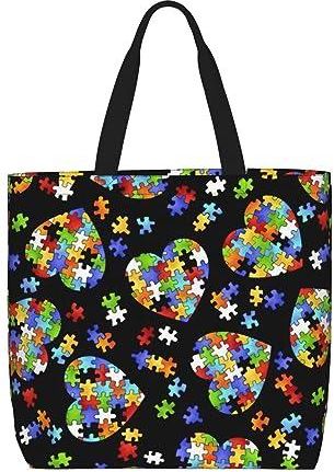 Generic Coeur En Pi&egrave;ces De Puzzle Pour La Sensibilisation &Agrave; LAutisme Sac A Main Femme Imperm&eacute;able Sacs De Courses Pliable Sac Fourre-Tout Pour Travail Univers