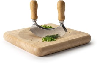 Continenta Wiegemesserbrett aus Gummibaumholz, Schneidbrett mit Mulde, Gr&ouml;&szlig;e: 22,5 x 22,5 x 2,8 cm
