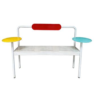 Generic Gartenbank Metall Wetterfest 2 Sitzer Parkbank Eisenbank Ruhebank mit Seitentischen R&uuml;ckenlos Sitzbank f&uuml;r Balkon, Terrasse Hof Gewerbliche Au&szlig;enberei