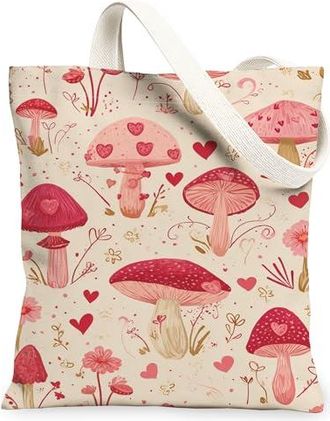 Generic Sacs fourre-tout en toile motif coeur p&ecirc;che champignon sacs d&eacute;picerie r&eacute;utilisables, l&eacute;gers et lavables &agrave; l&eacute;paule S, p&ecirc;che, 13x15 Inch