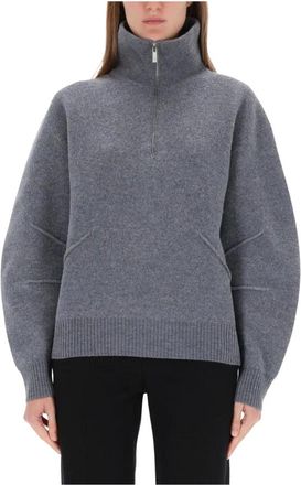 Helmut Lang Femme, Sweatshirts et sweats &agrave; capuche, Gris, Taille: 42 FR Pull &agrave; Col Montant et Demi-Fermeture &Eacute;clair
