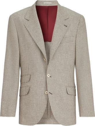 Brunello Cucinelli Wool, Alpaca And Silk Houndstooth Deconstructed Cavallo Blazer