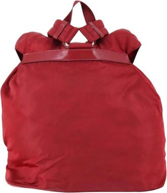Prada unisex, Pre-owned, Rouge, Taille: ONE Size Sac &agrave; dos &agrave; rabat et boucle en nylon vintage Pre-owned
