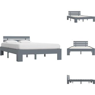vidaXL Massivholzbett Grau Kiefer 140x200 cm - Massivholzbette - Holzbettrahmen - Kiefernbett - Doppelbett - Grau