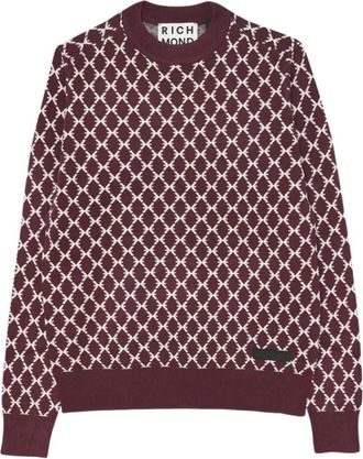 John Richmond Homme, Pulls, Brun, Taille: L Pull en Laine à Motif Géométrique