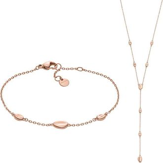 Skagen Damen Anja Pebbles Roségold-Ton Edelstahl Halskette und Armband, Set