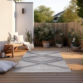 Elle Decoration In und Outdoor Teppich - Wendeteppich Wetterfest & Wasserfest - Modernes Rauten Muster Geometrisches Muster Outdoorteppich für Garten, Balk