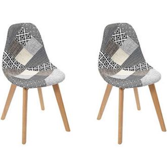 The Home Deco Factory The Home Deco Factory - Lot de 2 chaises repas 57,8x47x86,5 cm en tissu patchwork gris et blanc
