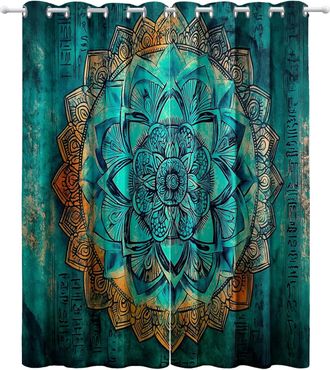 Generic Vorhang Vintage Luxus Mandala Muster Vorhänge Küche Raumvorhang Balkonzimmer Raumdekoration, Grün Geräuschreduzierung Vorhänge für Schlafzimmer, Wohnz