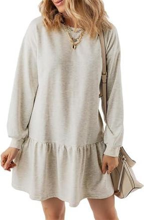 Generic Robe dautomne décontractée en patchwork à col rond pour femme, confortable et mignonne, robe sweat-shirt surdimensionnée à volants plissés, blanc, L