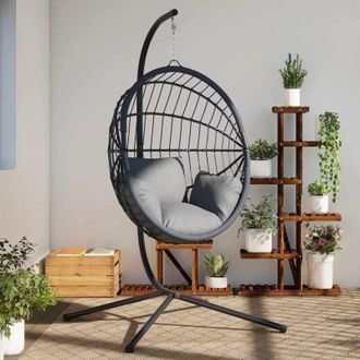 vidaXL vidaXL Support de chaise suspendue en forme doeuf sans panier Acier anthracite