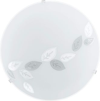 Eglo Deckenlampe Mars, 1 flammige Wandleuchte, Deckenleuchte aus Stahl, Farbe: Weiß, Glas: Weiß satiniert Motiv Blätter, Fassung: E27
