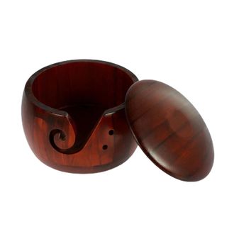 Generic Holzgarnschale, runder H&auml;kelhalter mit L&ouml;chern, Strickschalen aus Kiefernholz, Webgarn mit Deckel, tragbar(Dark,Style B)