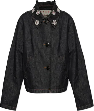 Marni Femme, Vestes, Bleu, Taille: 34 FR Veste en jean avec application florale