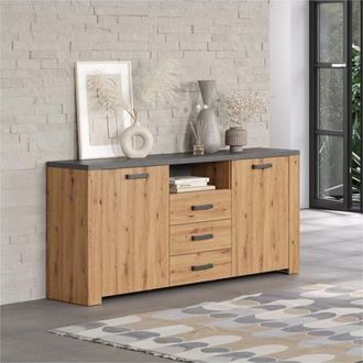 Trendteam Trendteam - Buffet 2 portes 3 tiroirs 1 niche décor chêne et gris ardoise - nova