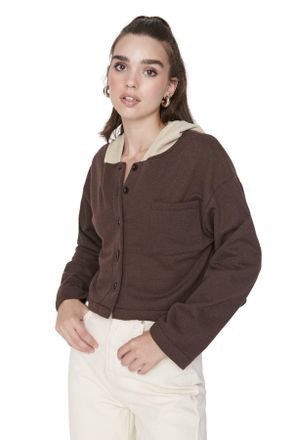Trendyol Trendyol Damen Hood Colorblock Regular Sweatshirt, braun, 42