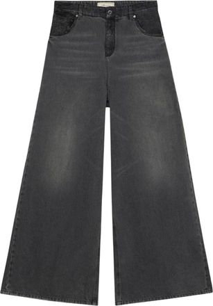 Blumarine Femme, Jeans, Gris, Taille: 38 FR Jean Super &Eacute;vas&eacute; avec D&eacute;tails en Dentelle