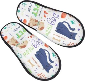 Generic Accueil Pantoufles Mignon Chien Chat Chaton Gribouillage R&eacute;utilisables Hiver Pantoufles Peluche Chaussons DInt&eacute;rieur Pour Spa Camping Voyage M