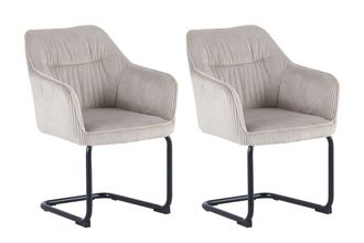 Byliving ELBA Schwingstuhl 2er Set, drehbar 180&deg; mit R&uuml;ckholfunktion, Grob-Cord Taupe, Metallgestell schwarz, Armlehnen