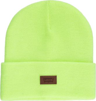 Levi's Unisex-Erwachsene All Season Comfy Leather Logo Patch Cuffed Hero Beanie-M&uuml;tze, Neongelb, einfarbig, Einheitsgre