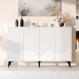 Generic KAZZIO Wei&szlig; Sideboard Breite 160cm, Multifunktionales Sideboard, Kommode, Highboard mit verstellbaren Einlegeb&ouml;den, 4 T&uuml;ren, Metallbeine (4 T&uuml;ren)