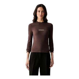 Patrizia Pepe Logo-besticktes Rippstrick-Langarmshirt - - Tops - Damen - Braun - XS