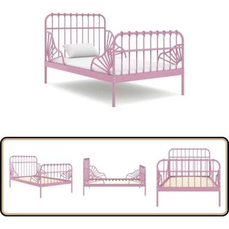 vidaXL Cadre de lit extensible sans matelas rose métal 80x130/200 cm - Cadre De Lit - Lit Extendible - Lit Double - Lit Rose - Meuble Chambre
