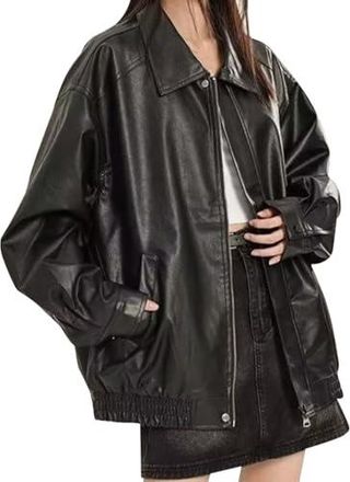 Generic Vestes pour femmes 2026 &agrave; manches longues surdimensionn&eacute;es boutonn&eacute;es et fermeture &eacute;clair avec poche, Noir, XL