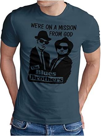 OM3 Blues Brothers - T-shirt pour homme - On a mission from God Jake and Elwood - S - 4XL, denim, 4XL