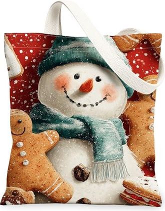 Generic Sacs fourre-tout en toile motif bonhomme de neige, sacs de courses r&eacute;utilisables, l&eacute;gers et lavables, Rouge, 13x15 Inch