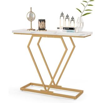 Costway Console Entree Or, Console Meuble Marbre, Design G&eacute;om&eacute;trique Moderne, Cadre en M&eacute;tal Dor&eacute;, Kit Anti-Basculement Inclus, pour Entr&eacute;e, Couloir, Salon