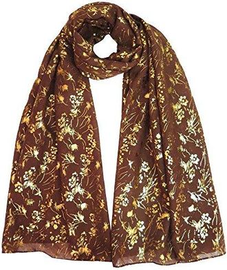 Lina & Lily Hijab Châle Écharpe Foulard Femme Fleur (Marron)