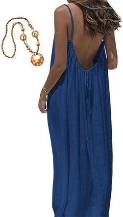 Generic Robe longue dos nu &agrave; bretelles spaghetti 2026 sans manches - Robe longue ouverte dans le dos - Robe d&eacute;t&eacute; pour le salon, la maison, les vacances, la pl