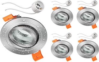 LEDs Com 5 Stück Bad-Deckeneinbaurahmen ERID, Feuchtraum, Badezimmer, IP44, rund, schwenkbar, aluminium matt, inkl. GU10 Fassung