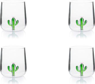 Excelsa Inside Set aus 4 Gl&auml;sern aus Borosilikatglas, handverziert mit Motiven im Glas, transparent, 450 ml (Cactus)