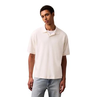 Calvin Klein Polo en maille c&ocirc;tel&eacute;e &agrave; aiguilles tombantes - Homme - Tops - Beige - Taille: XS