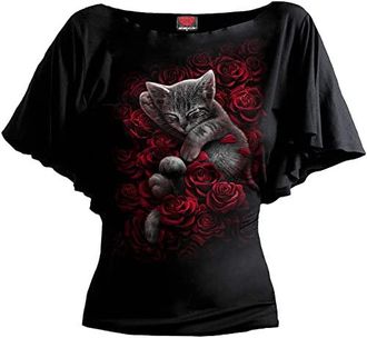 Spiral Bed of Rose Femme T-Shirt Manches Courtes Noir M 95% Viscose, 5% Élasthanne Slim Fit