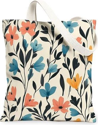 Generic Sac fourre-tout en toile pour le shopping, 33 x 38,1 cm, motif floral r&eacute;tro vintage, r&eacute;utilisable, pour femme, esth&eacute;tique, plage, peinture esth&eacute;tique,