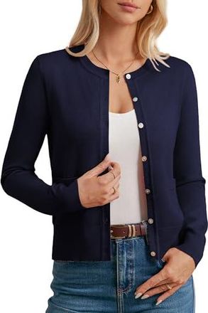 Grace Karin Cardigan &agrave; manches longues pour femme - Col rond ouvert sur le devant - Cardigan l&eacute;ger - Bol&eacute;ros basiques avec poche, bleu fonc&eacute;, XL