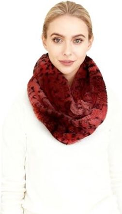 Lina & Lily &Eacute;charpe Loop Snood Femme Hiver Motif L&eacute;opard en Fausse Fourrure (L&eacute;opard Rouge Noir)