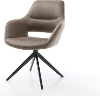 DELIFE Drehstuhl Yago-Flex mit Armlehnen Mikrofaser Taupe Vintage Kreuzgestell breit Schwarz 360&deg; drehbar Wippfunktion Taschenfederkern, Esszimmerst&uuml;hle