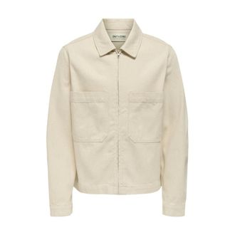 Only & Sons Only & Sons, Homme, Vestes, Beige, Taille: XL Blazer Classique en Coton avec Fermeture &Eacute;clair et Poches Avant