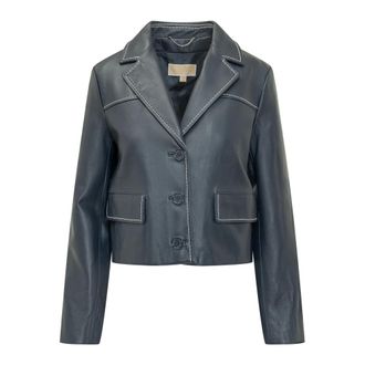 Michael Kors Femme, Vestes, Bleu, Taille: 38 FR Contrast-Trim Leather Cropped Blazer