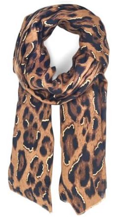 styleBREAKER &Eacute;charpe femme &agrave; motif l&eacute;opard et accents m&eacute;talliques dor&eacute;s | long tissu doux avec franges courtes 180 x 88 cm, Marron-noir