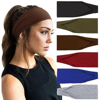 Dreshow 6 Pi&egrave;ces Femme Vintage &Eacute;lastique Bandeau Cheveux Boho Bandeaux Hairband Twisted Cute Hair Accessoires, Taille unique, 6 Pack Solid Color Set-19UK