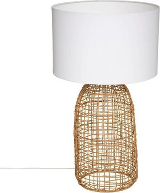 Atmosphera Atmosphera - Lampe &agrave; poser en Rotin et Abat-jour Blanc h 55 cm