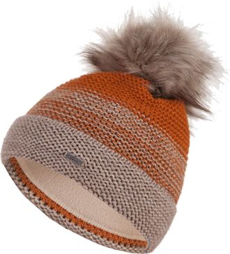 Faera M&uuml;tze Damen Winterm&uuml;tze warm gef&uuml;ttert mit Fleecefutter Kunstfell Bommelm&uuml;tze Winter Herbst Bommel Strickm&uuml;tze Beanie 60, Farbe:Beige
