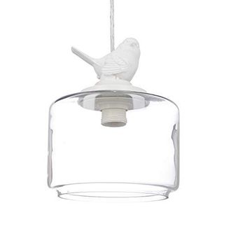Relaxdays Lampe de plafond luminaire lampe à suspension abat-jour verre oiseau design retro déco vintage, transparent