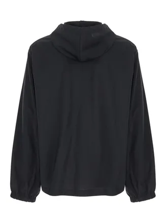 Givenchy Mens Black Zip-Up Hoodie With Logo Detail Virgin Wool Coat